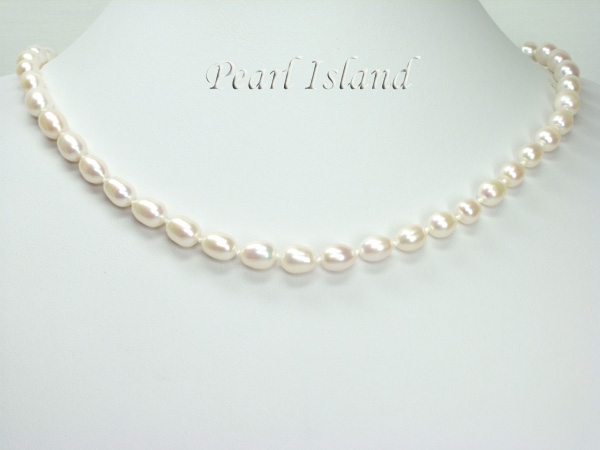 Freshwater Pearl Necklace with White Oval Pearls - Pearl Island